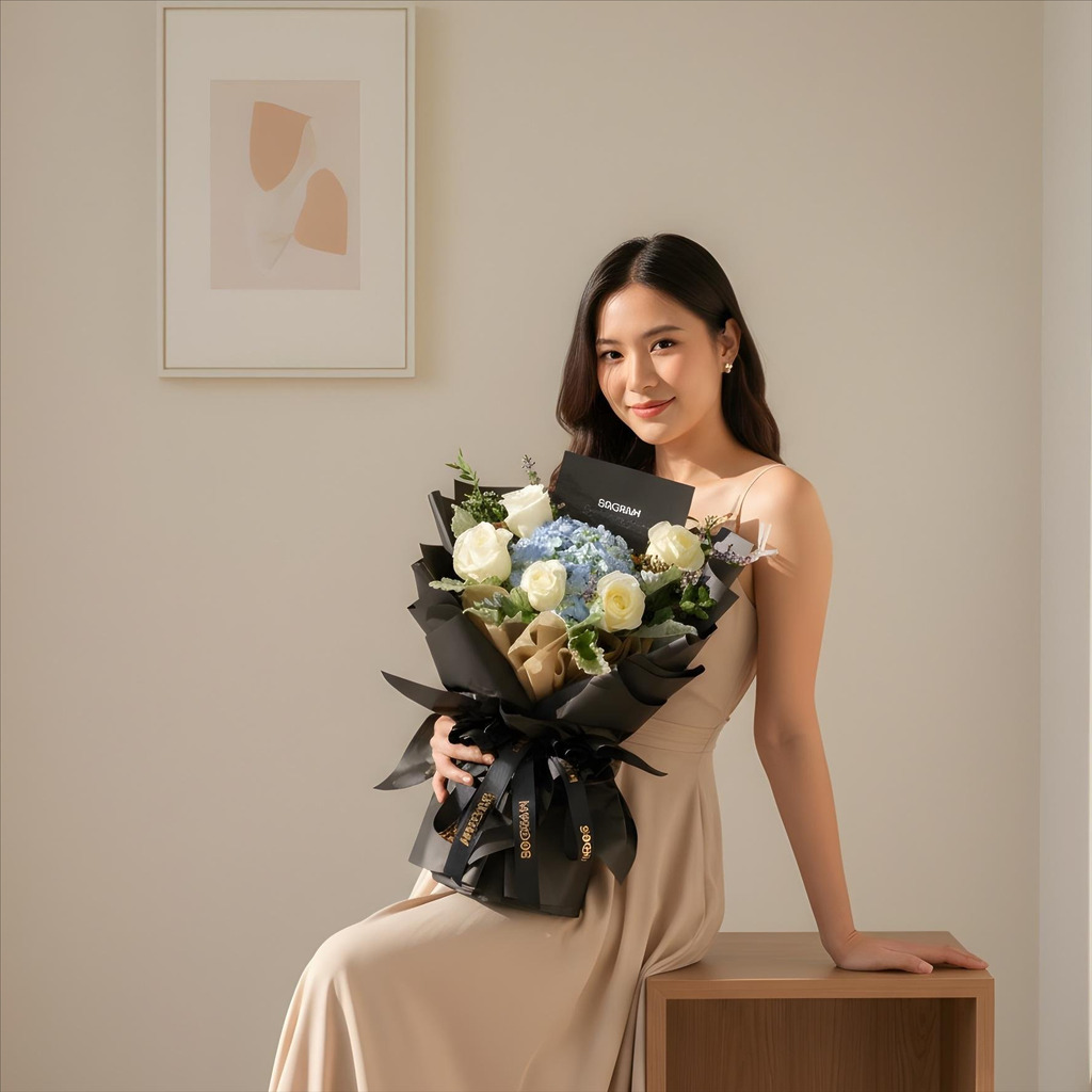 Aozora Blue Hydrangea Hand Bouquet | 50gram