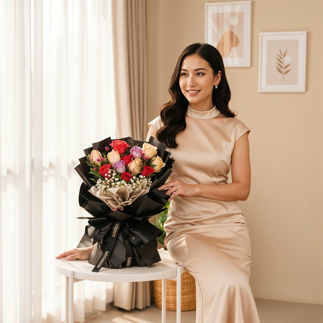 Evermore Red & Champagne Roses Hand Bouquet | Free Delivery